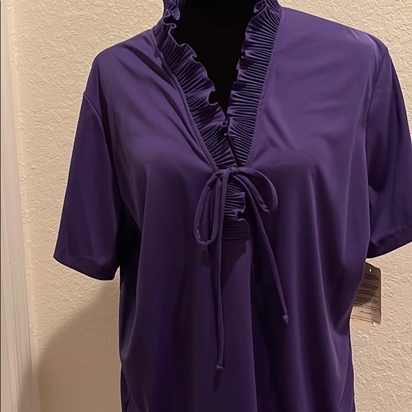 Rhoda Lee | Tops | Vintage Rhoda Lee Purple Ruffle Neck Short Sleeve ...